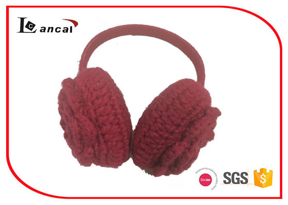 Outside Red Knitted Winter Ear Warmers Pearl Plastic Band For Girl