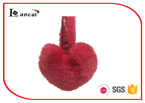 Heart - Shaped Faux Fur Winter Ear Muffs Red Paillette On The Band