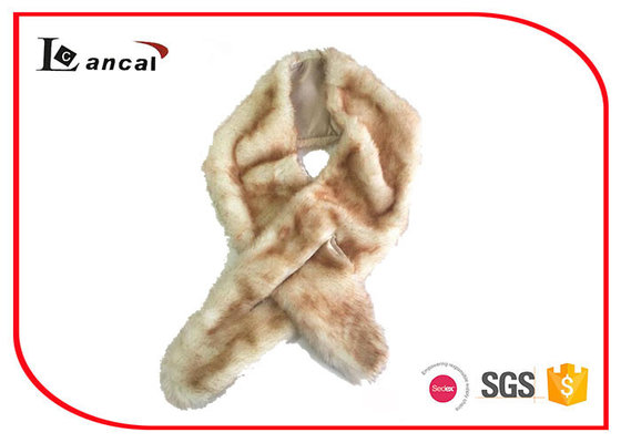 Crossed Style Beige Faux Fur Snood Scarf Washble 16cm × 145cm For Womens
