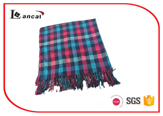 Tartan Plaid Woven Ladies Shawls And Wraps For Women , 100% Acrylic Checked Scarf