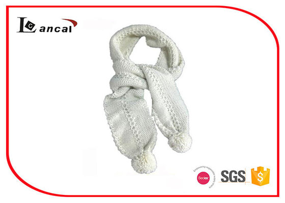 White Hand Knit Infinity Scarf With Pom , Ladies Long Warm Winter Scarf