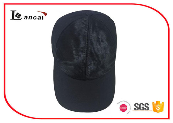 Horsehair six panel baseball cap , all black mens baseball cap with velcro strap