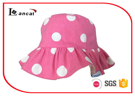 Girls pink dot printed bucket hat , 100% cotton twill reversible hat