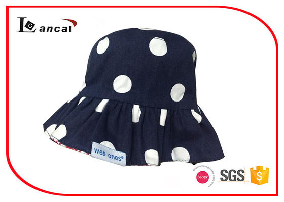 Navy dot printed sun hat , custom bucket hats with cotton twill as material