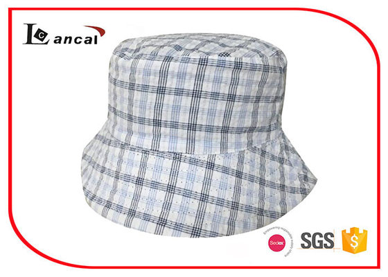 Blue seersucker womens bucket hat navy cotton poplin lining hat