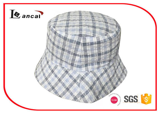 Blue seersucker womens bucket hat navy cotton poplin lining hat