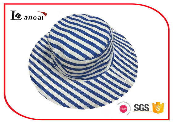 Floral printed bucket hat with blue and white stripe cotton reversible hat