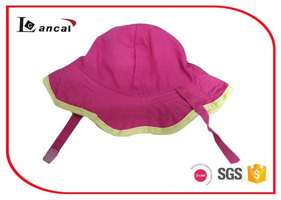 Simple style floral bucket hat hot pink cotton with yellow bound edge