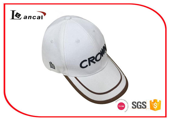 Cotton twill white Baseball Caps Hats with bound edge embroidery logo and metal adjuster
