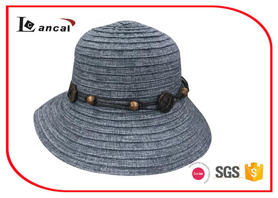 Cotton mix wide brimmed straw hat , womens dark color floppy straw hat
