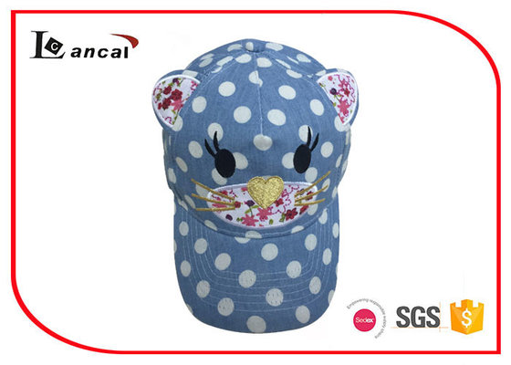 Dot Yarn Dyed Embroidered Baseball Caps With Cat Design Applique