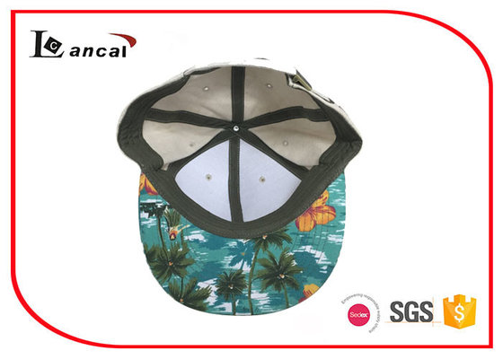 Beige Cotton Twill Baseball Caps Hats , Tropical Style Flat Peak Fitted Ball Caps
