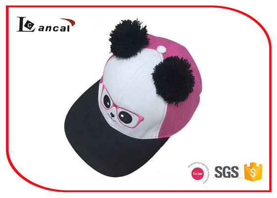 100% Cotton Baseball Fitted Hats , Embroidery Girls Baseball Caps With Black Yarn Pom