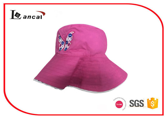 Shoking Pink Butterfly Embroidered Custom Bucket Hats With Dot Lining