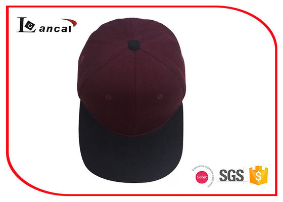Burgundy Cotton Twill Sports Cool Baseball Caps With Coffee Flat Peak And Top Button