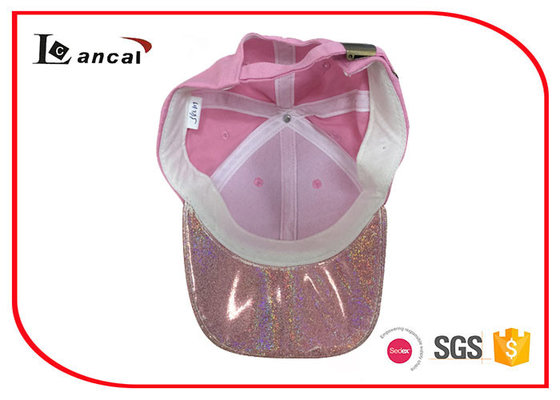 Pink Cotton Twill Baseball Caps Hats With Glittery Curved Peak Kids 54 cm Adjustable Size