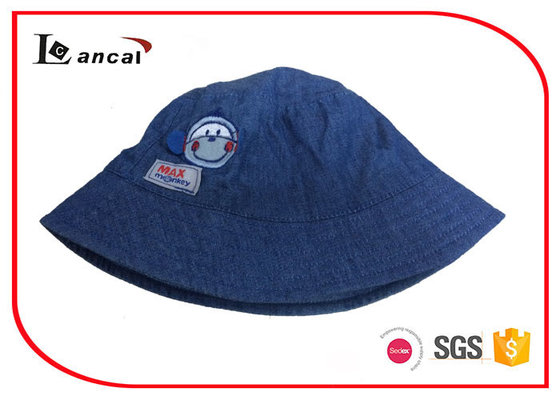 Navy Chambray Cool Bucket Hats With Applique And Woven Label For Boys