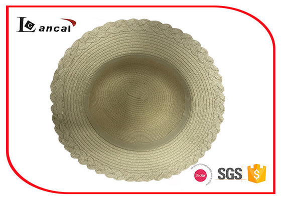 Girls Natural Straw Wide Brim Sun Hat With Crossed Brim And White Flower Band