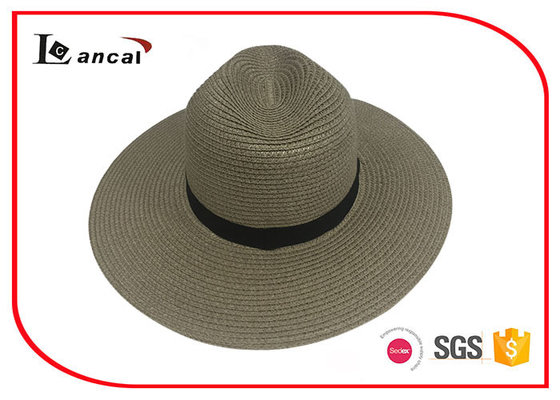 Chocolate Wide Brimmed Straw Hat , 2 cm Black Ribbon Band Womens Summer Hats