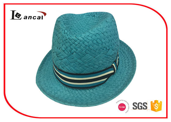 Printed Paper Straw Wide Brimmed Straw Hat , 6 cm Brim Width Sun Hats For Women