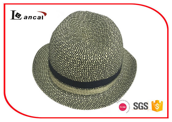 Mixed Color Straw Trilby Wide Brim Straw Sun Hat With Grossgrain Interband For Mens