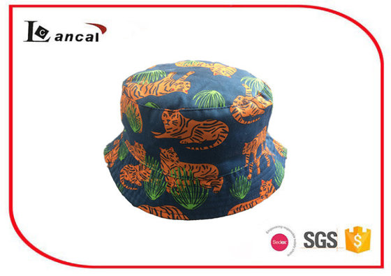 Tiger Printed Bucket Hat Reversible Navy Sports Bucket Fisherman Hat