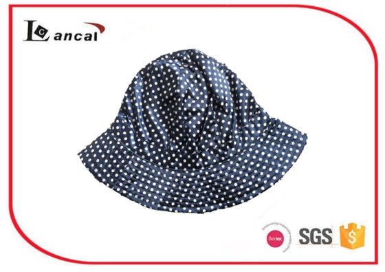 100% Polyester Navy Printed Bucket Hat With Spot , Ladies Bucket Hat