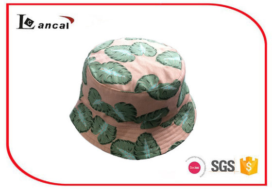 Leaves Printed Personalized Bucket Hats , 60cm Head Circumference With Natural Cotton Lining