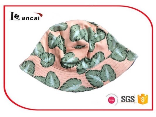 Leaves Printed Personalized Bucket Hats , 60cm Head Circumference With Natural Cotton Lining