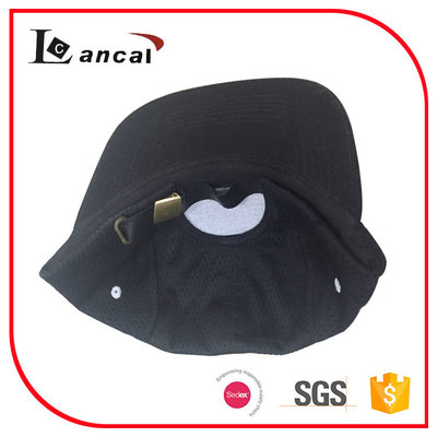 Adjustable Baseball Caps Hats , Mens black cotton mesh snap 5 panel cap
