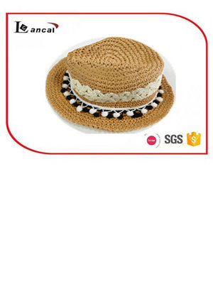 Hollowed - our girls cute paper straw trilby hat with black and white hair bulb