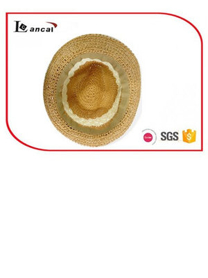 Hollowed - our girls cute paper straw trilby hat with black and white hair bulb