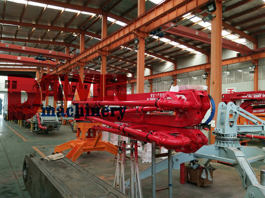 23m concrete placing boom 4 arms stages concrete distributor with 4 wheels trailer system on sale supplier