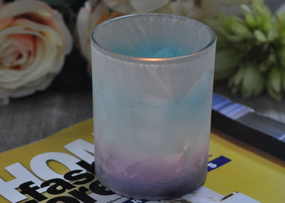 Unique Design Glass Candle Holders Feather Painted Candle Glass Jars