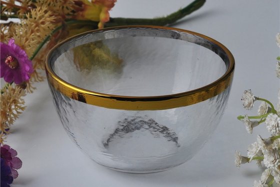 7oz High White Glass Candle Bowl Tealight Holder with Golden Rim