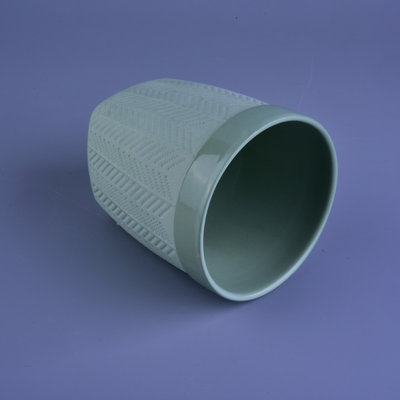 Green color ceramic material candle holder with pattern