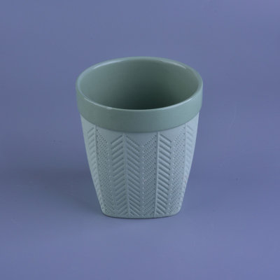 Green color ceramic material candle holder with pattern
