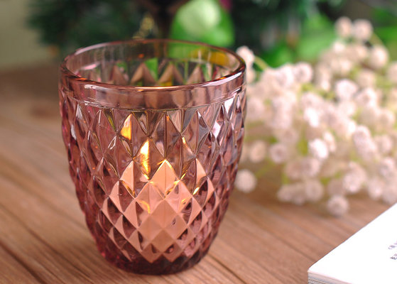 Beautiful coloured glass candle holders / clear glass votive candle holders Diamond Embossed Pattern