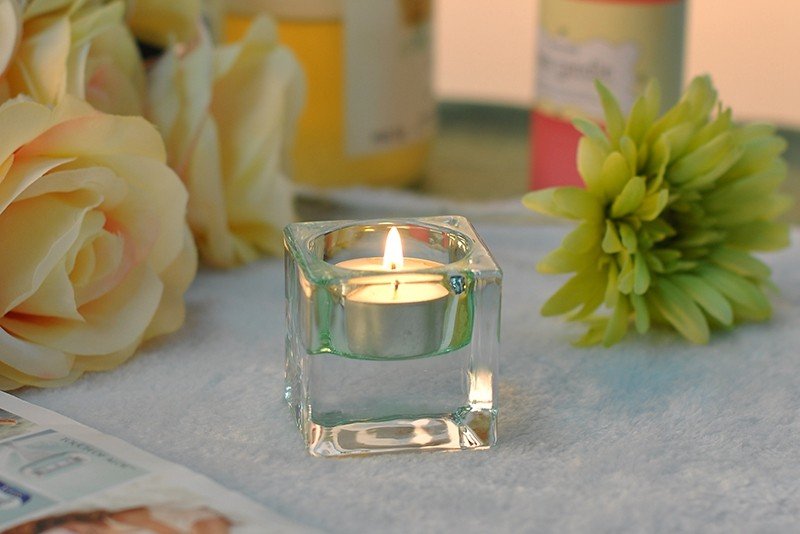 Square Colored Glass Votive Candle Holders , Glass Tealight Holders