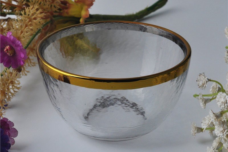 7oz High White Glass Candle Bowl Tealight Holder with Golden Rim