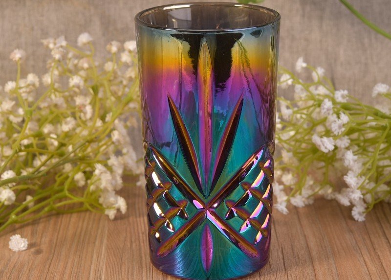 Long Cylinder Iridescent Glass Candle Holders Home Decoration ASTM Test