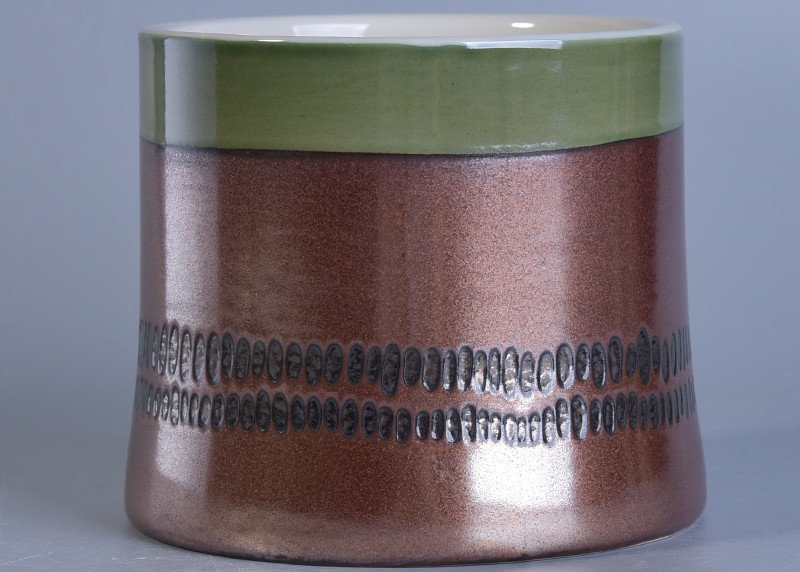 Brown Glazed Candle Holders Ceramic Circles Green Top Home Decor