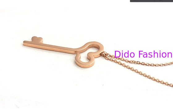 Fashion women jewelry key pendant necklace titanium steel rose gold plating necklaces
