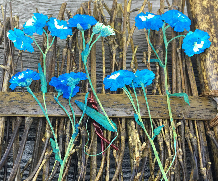 Customized Real Dried Pressed Flowers Bracelet Blue Daisy With Stem