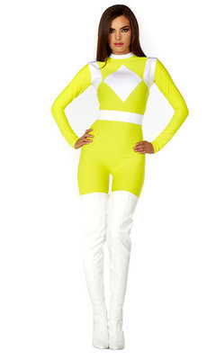 Yellow White Spandex Dynamic Sexy Superhero Costume with Size S to XXL Available