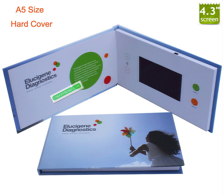2017 color printing hardcover brochure 4.3 inch TFT lcd video greeting card, lcd video cards, video brochure card ad