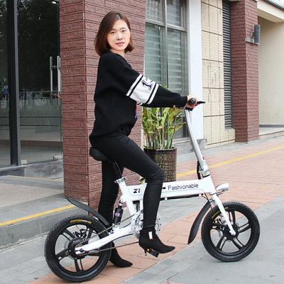 16 Inch Size Folding Electric Bike Black / White Color Easy To Fold For Adult