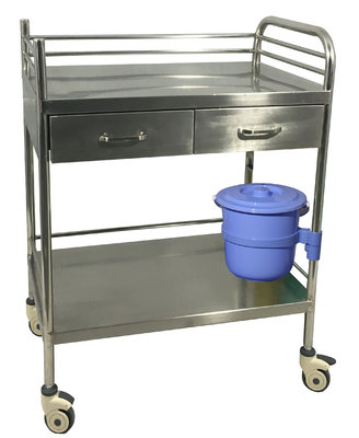 2 Layers Stainless Steel Medical Trolley , Stainless Steel Medical Cart With Drawer