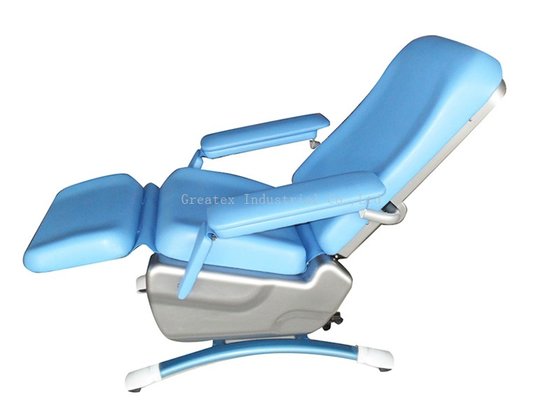 Blue Color Blood Test Chair Safe Comfortable Manually Adjust Leg Section