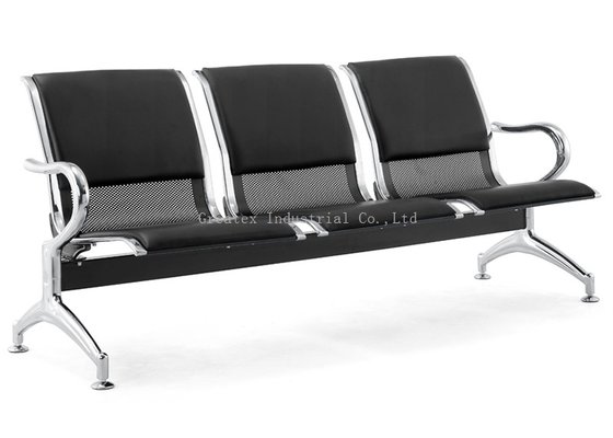 Metal Chrome Airport Public Waiting Chair Tandem Seat With PU Covered Cushion